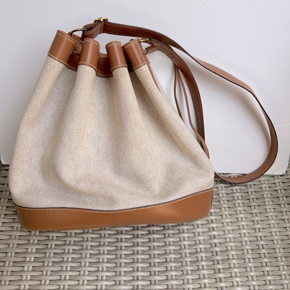 Hermes | Bags | Vintage Hermes Leather Canvas Bucket Drawstring ...